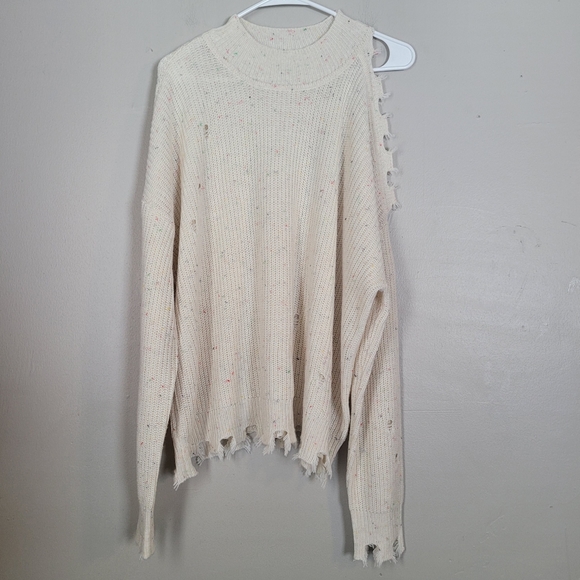 Cato | Sweaters | Catos Confetti Destroyed Holey Sweater Cold Shoulder ...